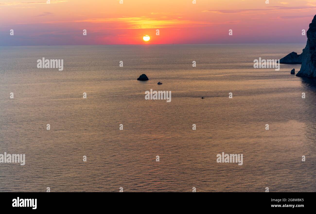 Beautiful sunset view from Paleokastritsa monastery, Corfu island ...