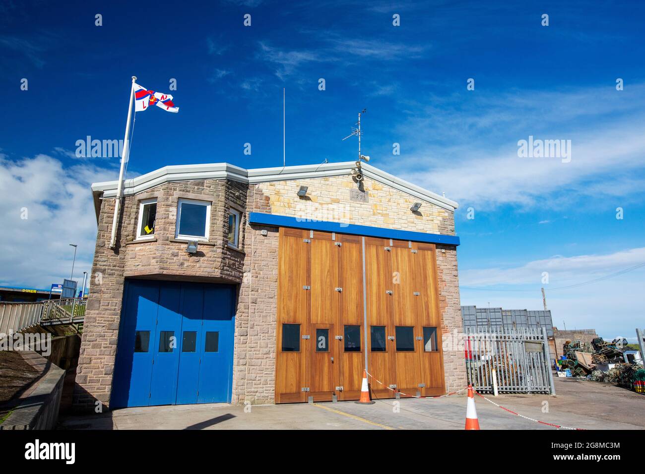 The lifeboat station at Seahouses harbour, Northumberland, UK Stock ...