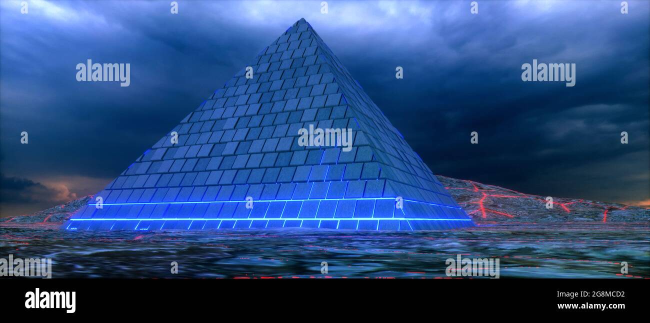 a mystical neon glowing pyramid (3d rendering Stock Photo - Alamy