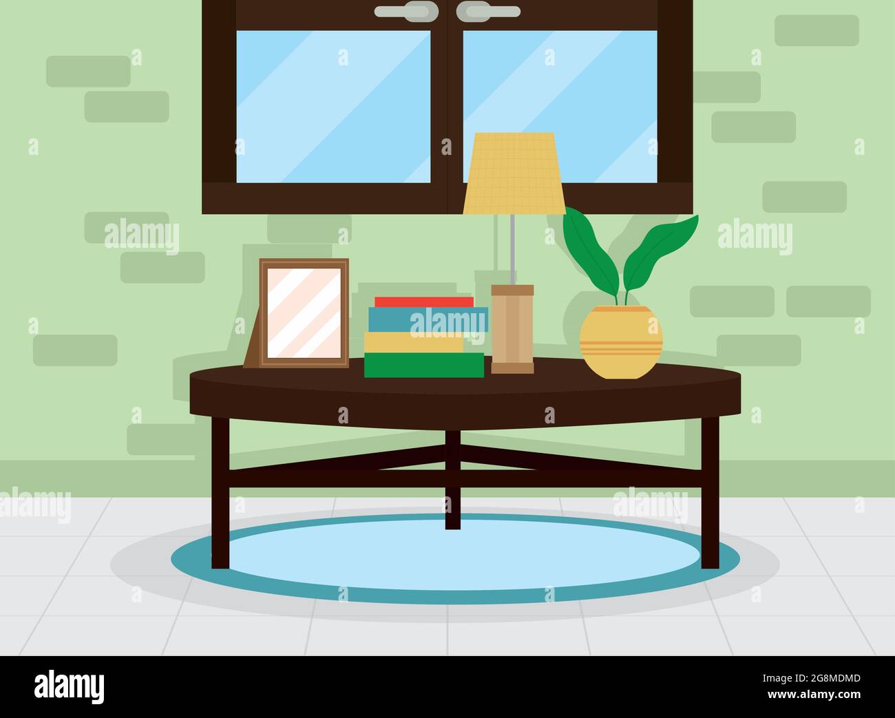 Wooden table books window Stock Vector Images - Alamy