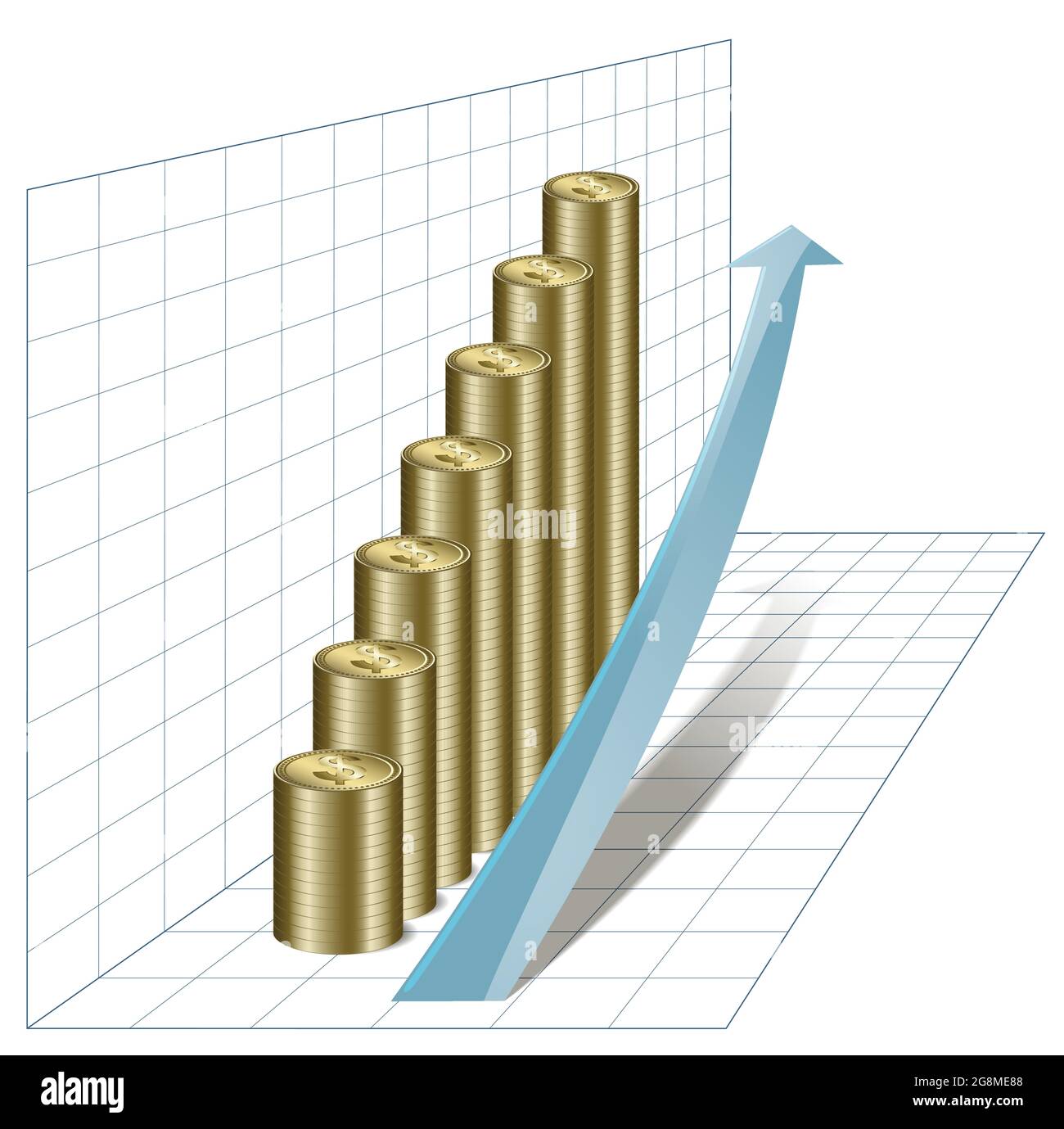 Computer-generated vector illustration of graph with gold coins as ...