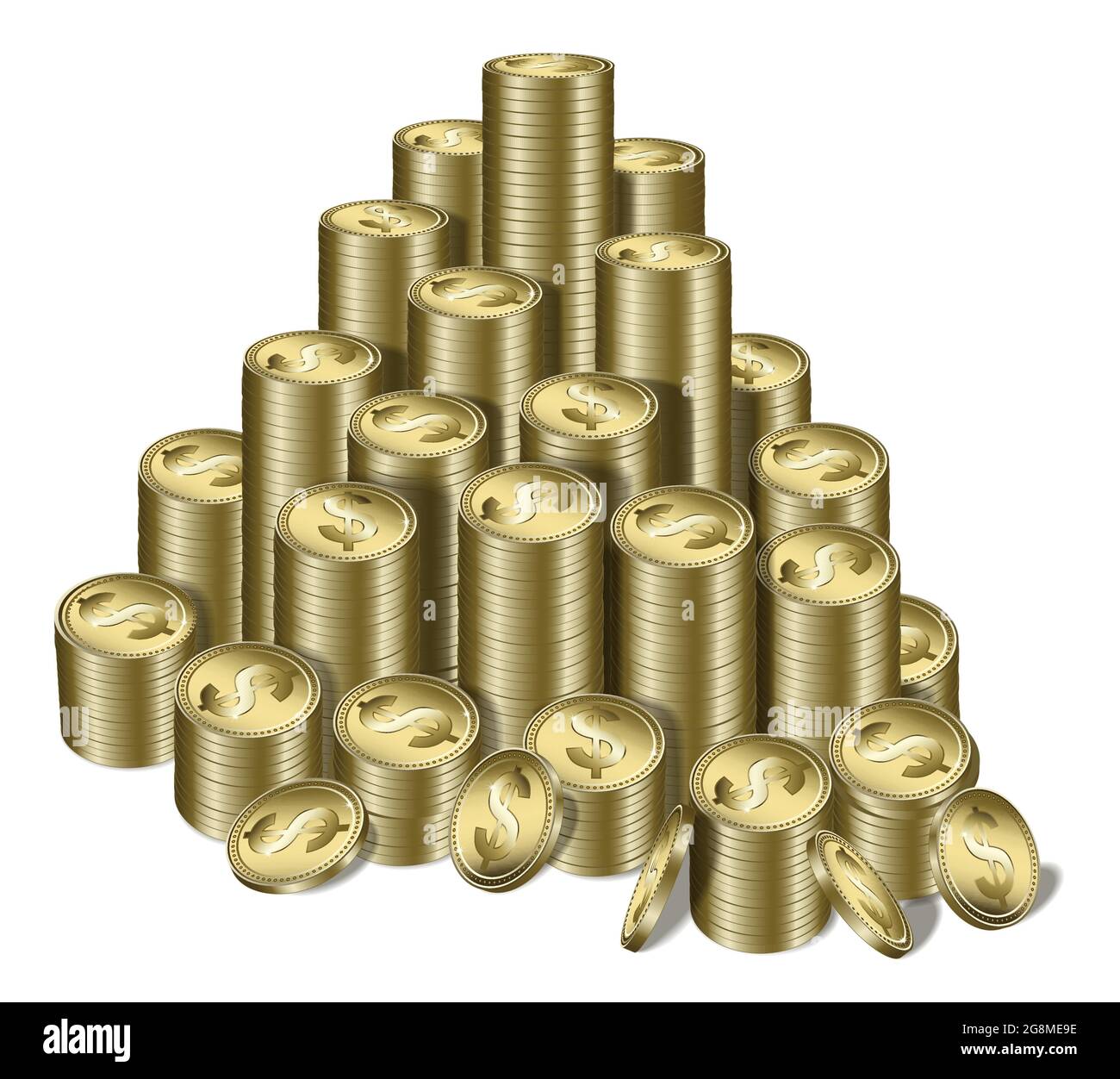 Vector illustration of piles of US dollars as gold coins Stock Vector ...