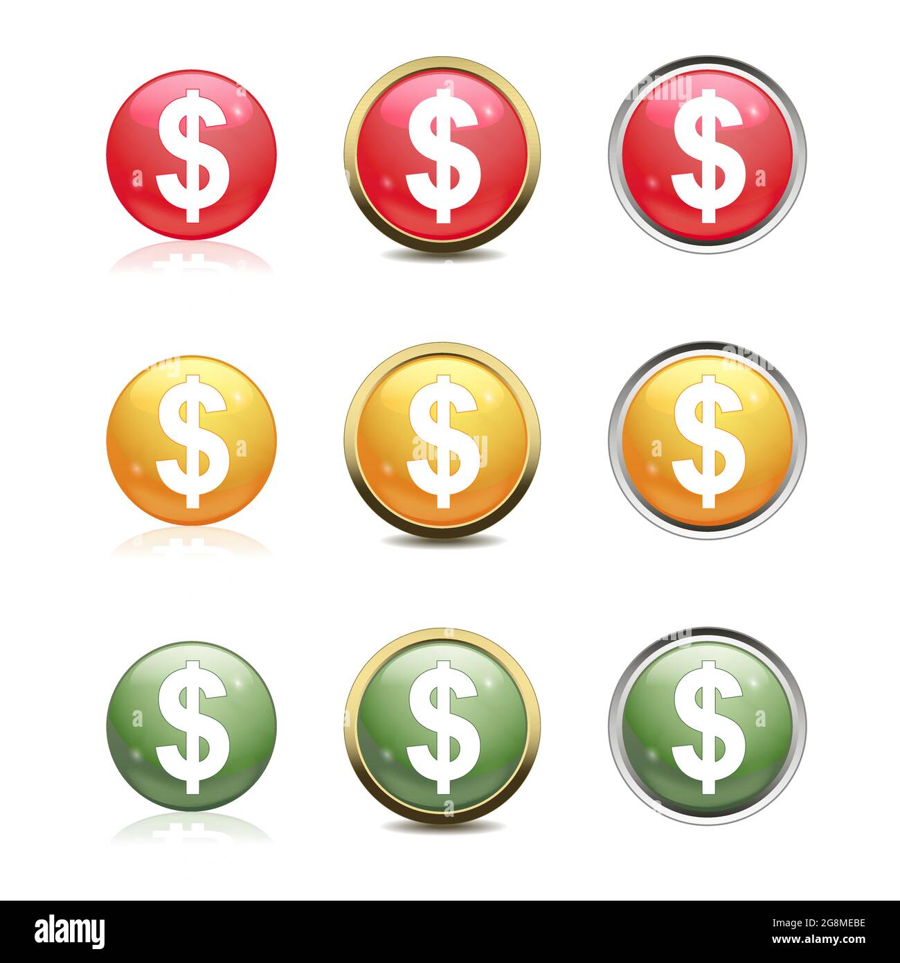 Vector illustration of glass buttons with dollar currency symbols Stock ...