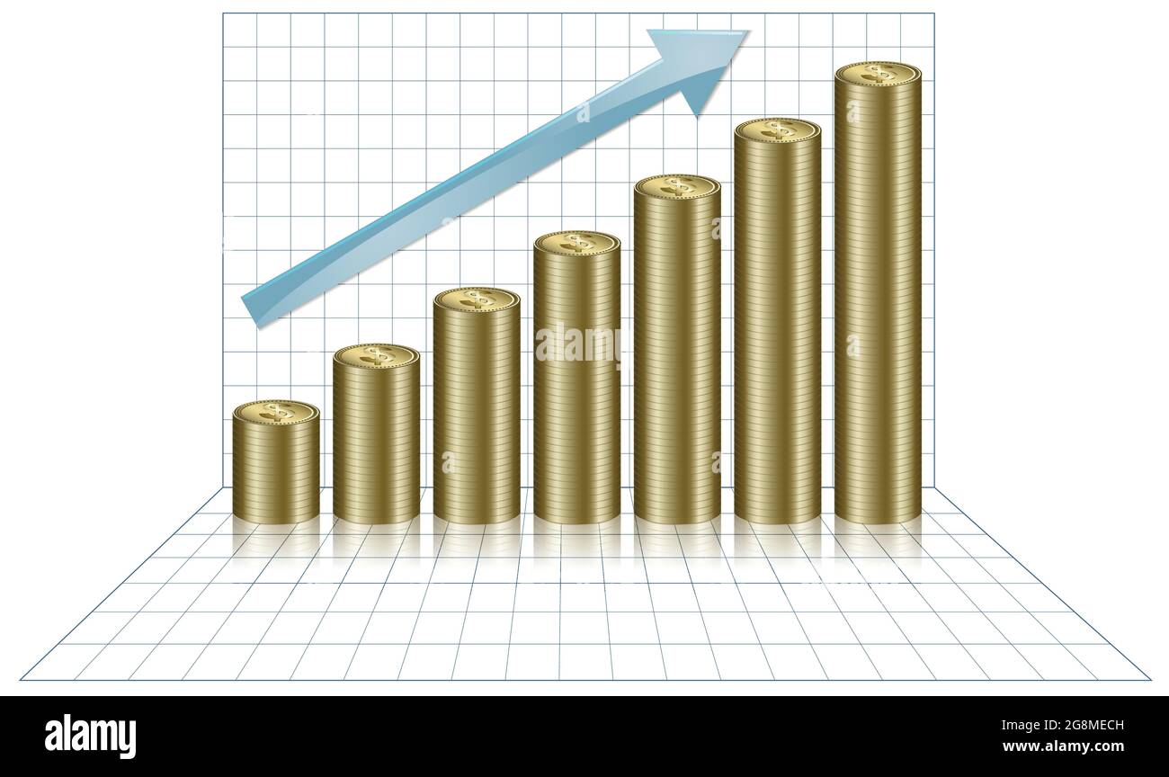 Computer-generated vector illustration of graph with gold coins as ...
