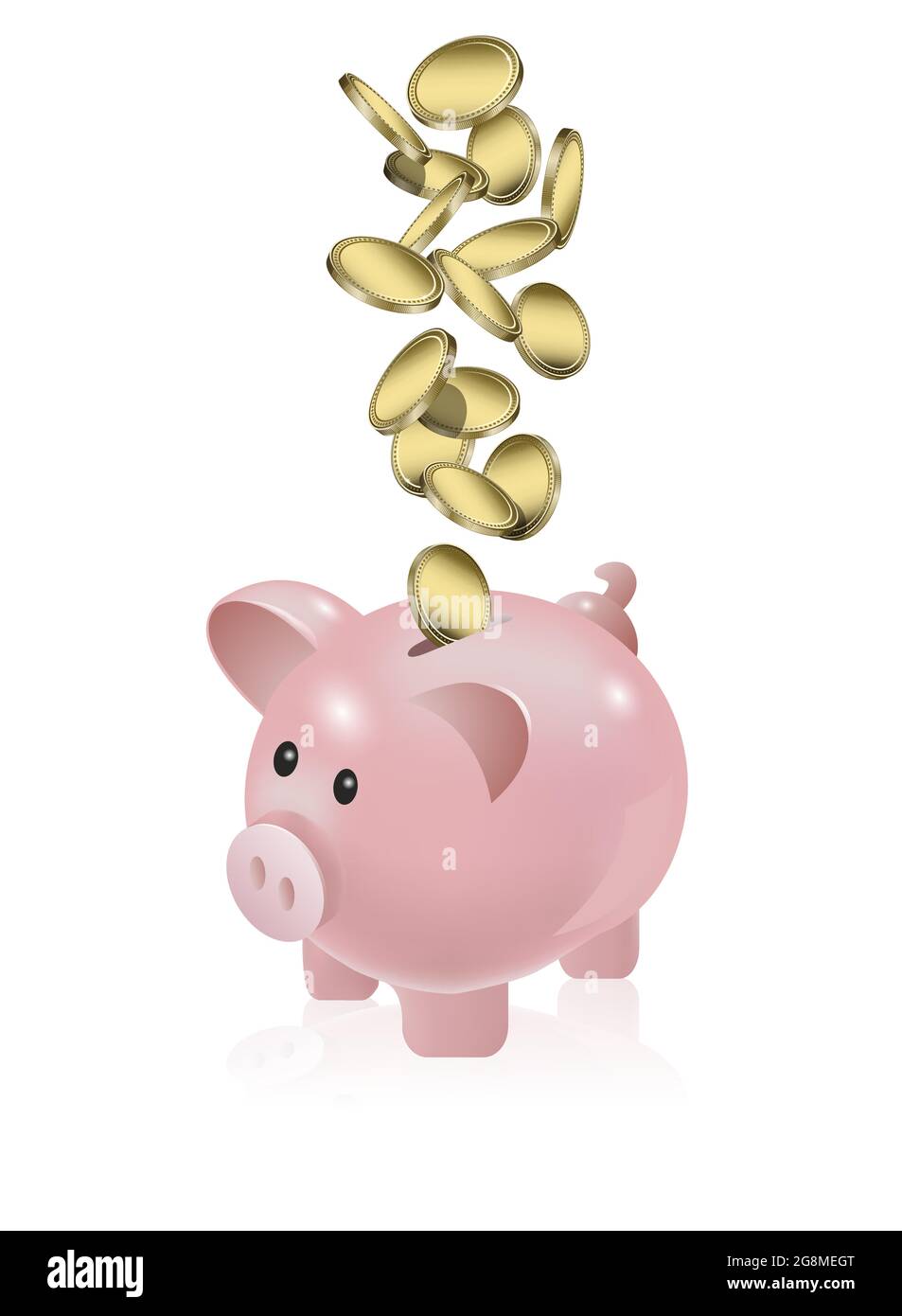 Vector illustration of plain gold coins falling into a piggy bank Stock ...
