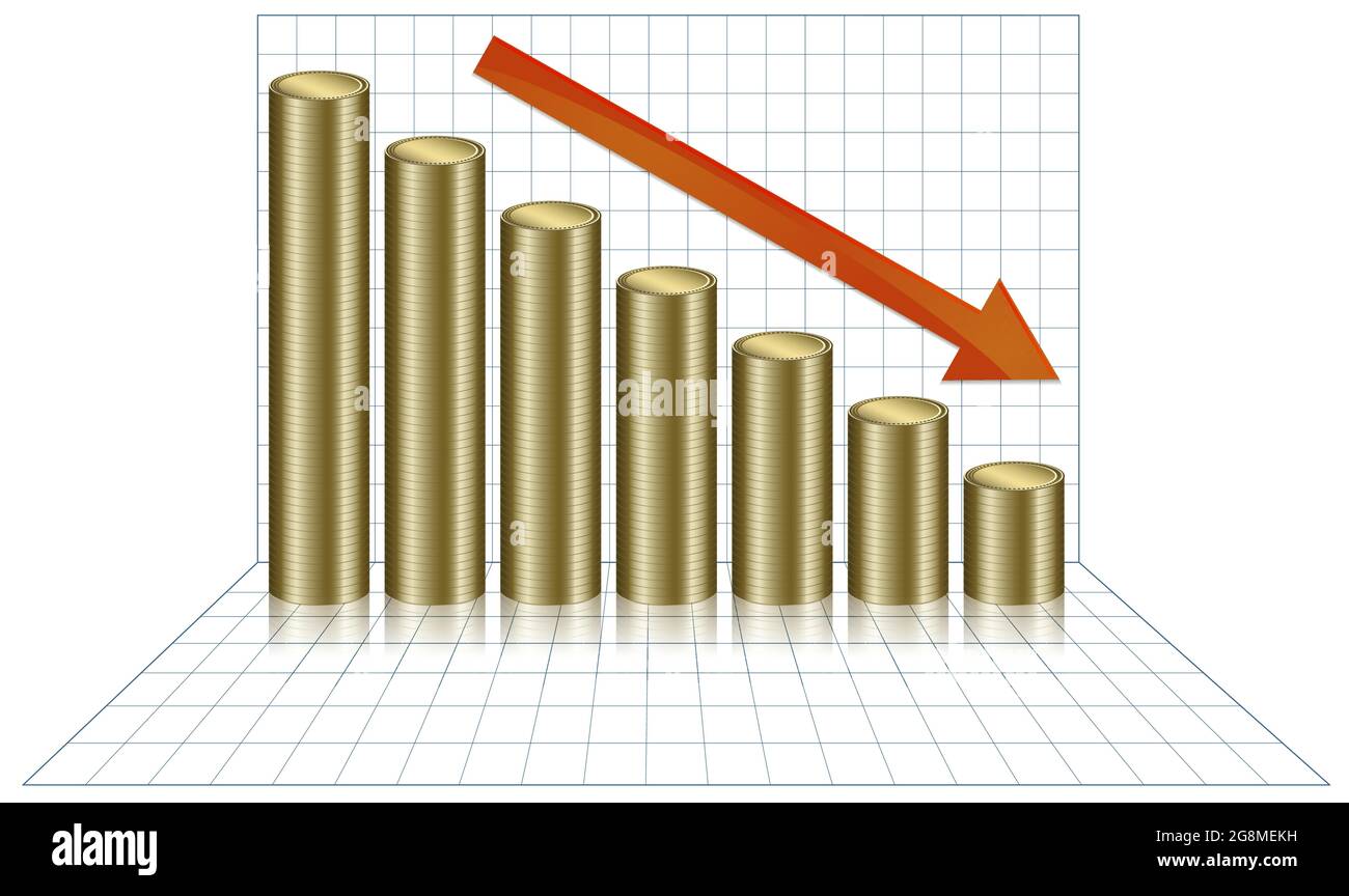 Computer-generated vector illustration of graph with plain gold coins ...