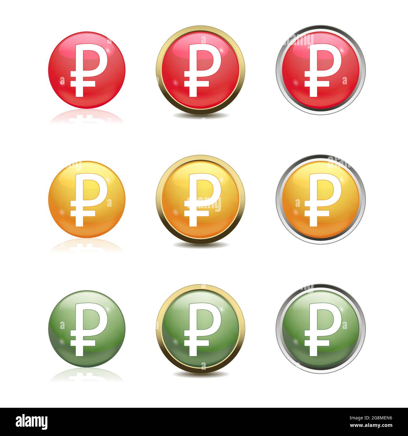 Vector illustration of glass buttons with Rouble currency symbols Stock ...