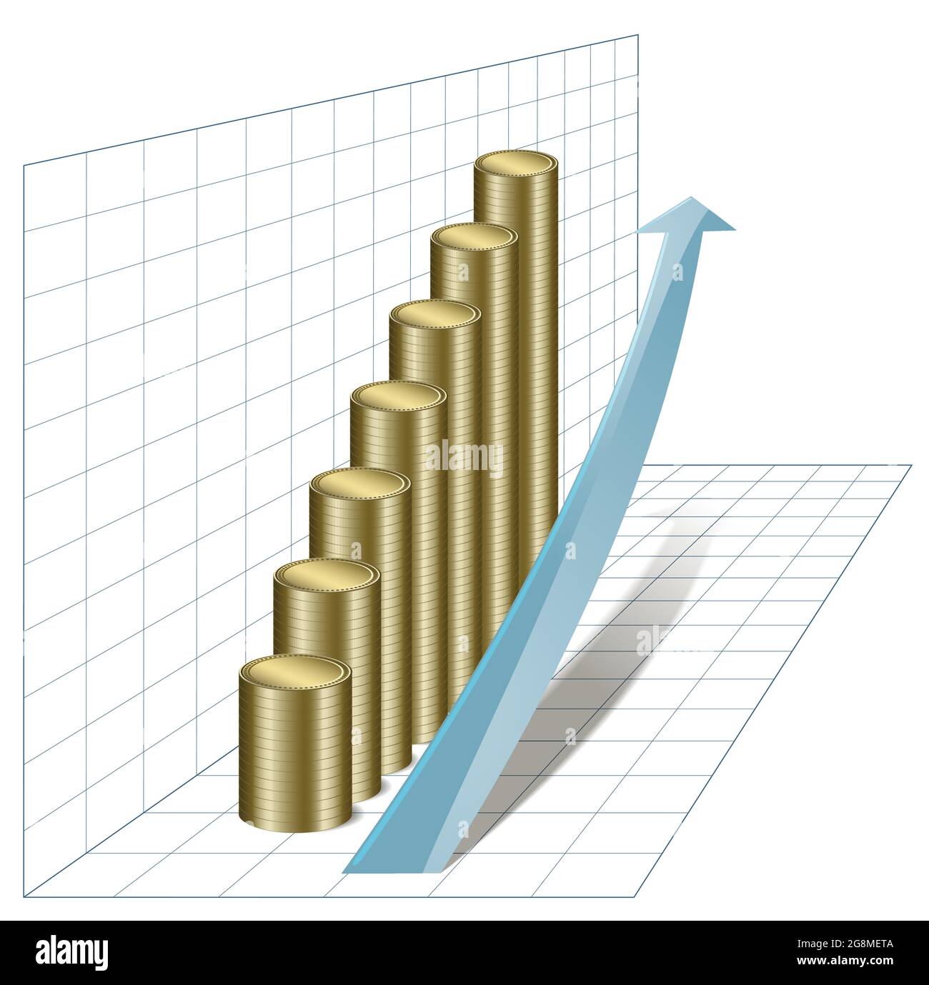 Computer-generated vector illustration of graph with coins representing ...