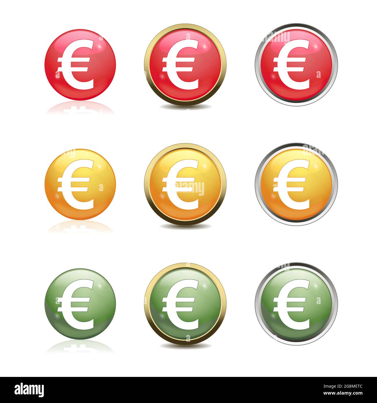Vector illustration of glass buttons with Euro currency symbols Stock ...