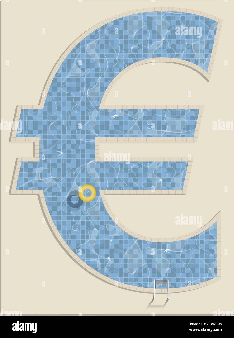 Vector illustration of aerial view of a euro-shaped swimming pool with ...