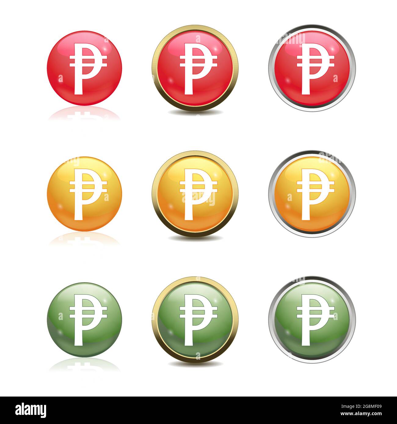 Vector illustration of glass buttons with Peso currency symbols Stock ...