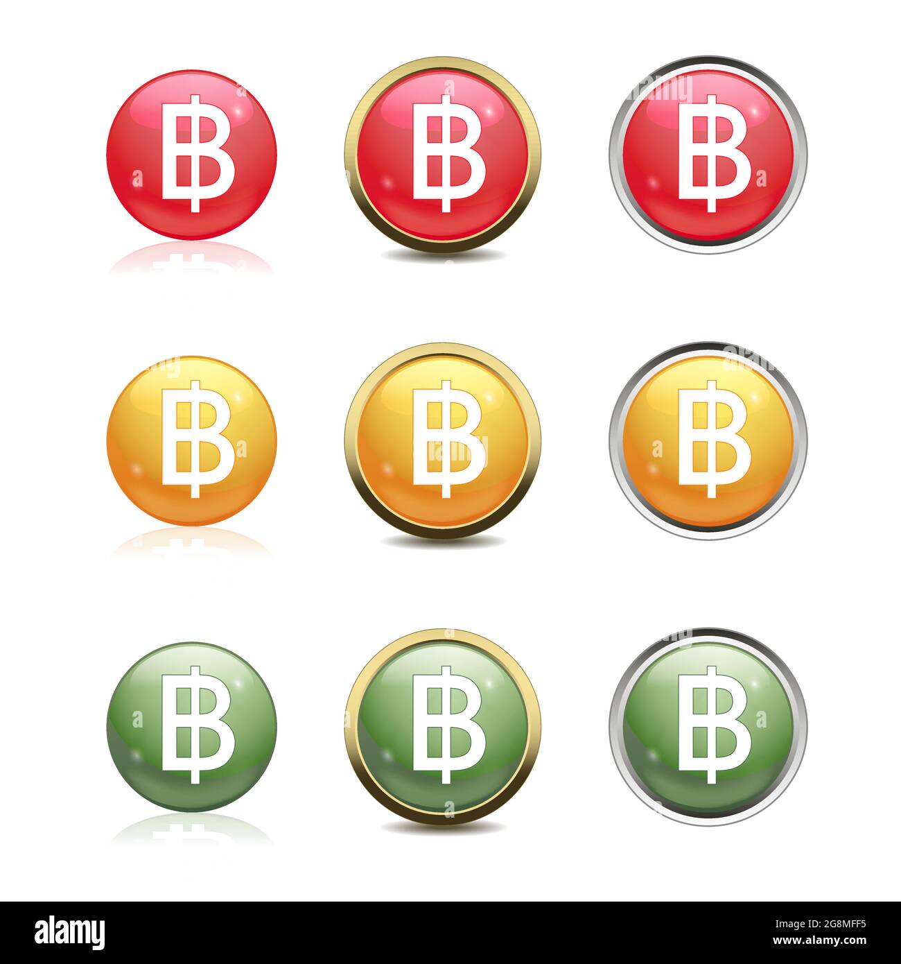 Vector illustration of glass buttons with Thai Baht currency symbols ...