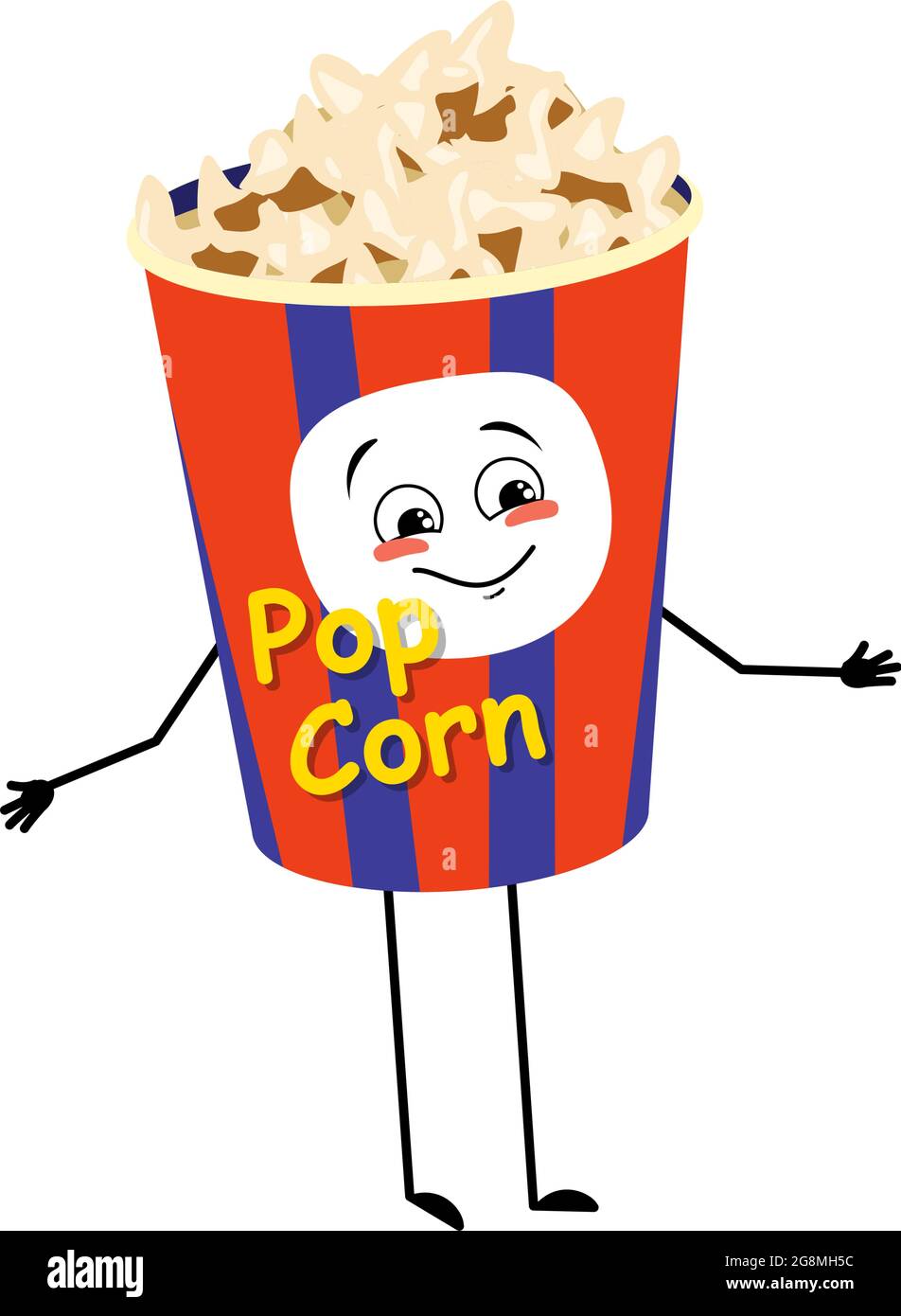 Cute popcorn character in a holiday box with happy emotions Stock ...