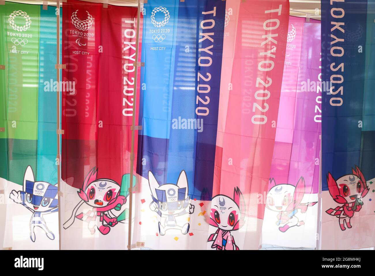 Tokyo, Japan. 21st July, 2021. Tokyo 2020 Olympic Games banners seen ...