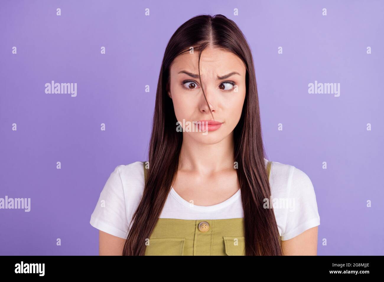 Portrait of attractive cheery funky childish brown-haired girl ...