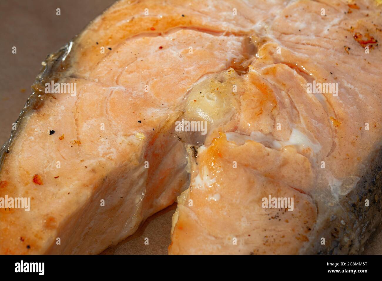 Grilled salmon steak, red fish, restaurant dish, menu diet food Stock ...