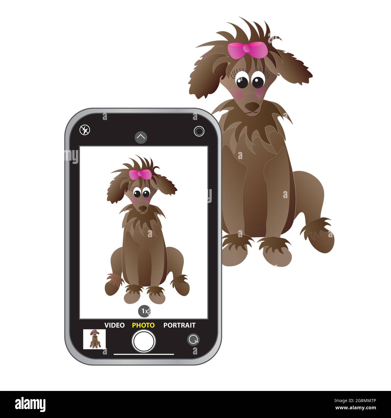 Graphic illustration of Smartphone and Poodle-like dog. Concept image ...