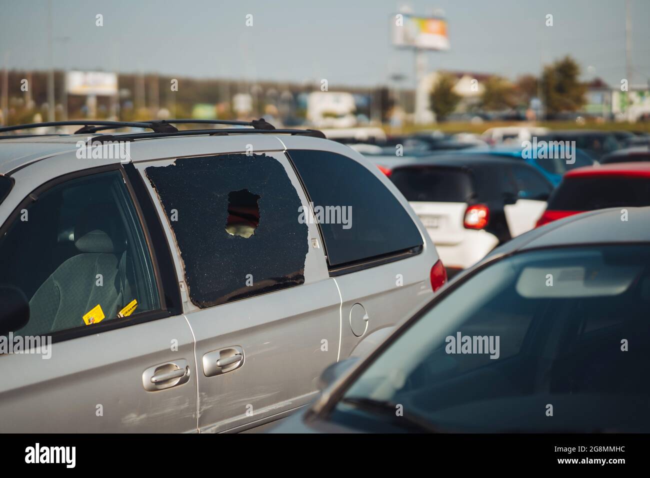 Theft from a parked car, intruders broke the rear window Stock Photo ...