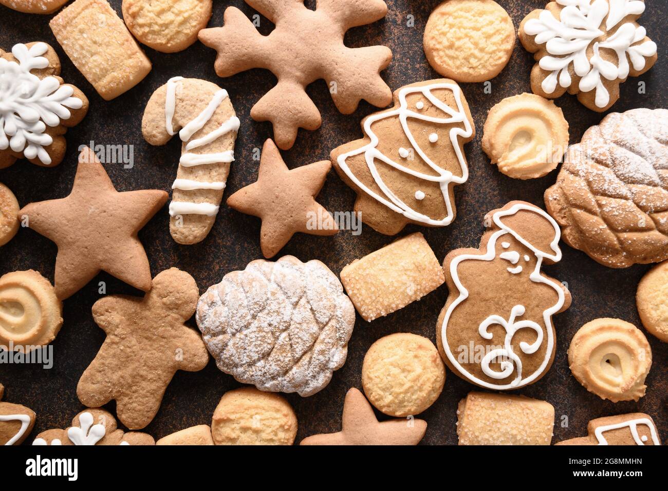 Assorted Christmas cookies different shapes as background. Homemade ...