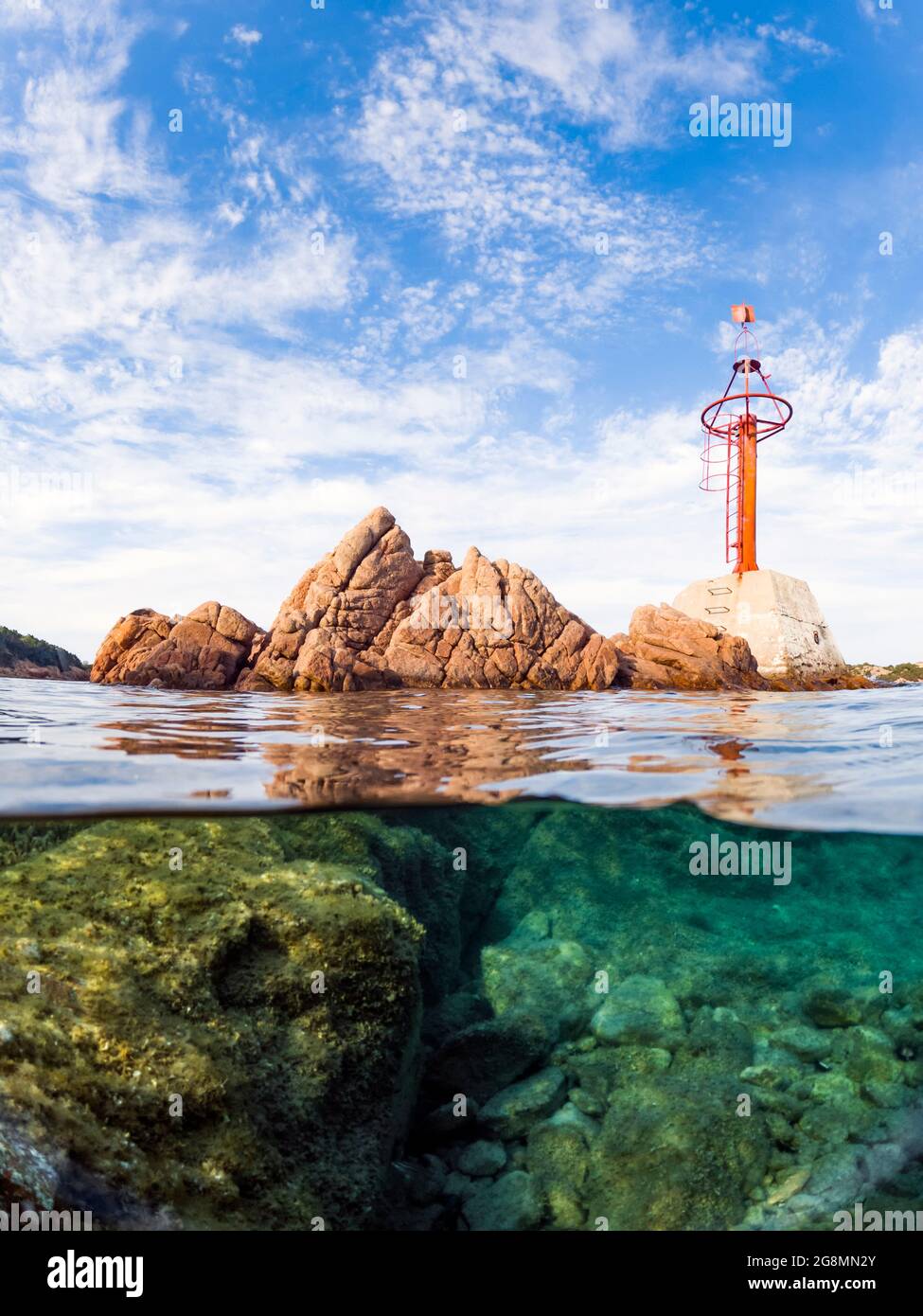 Split-shot, over-under shot. Stunning view of half underwater half sky ...