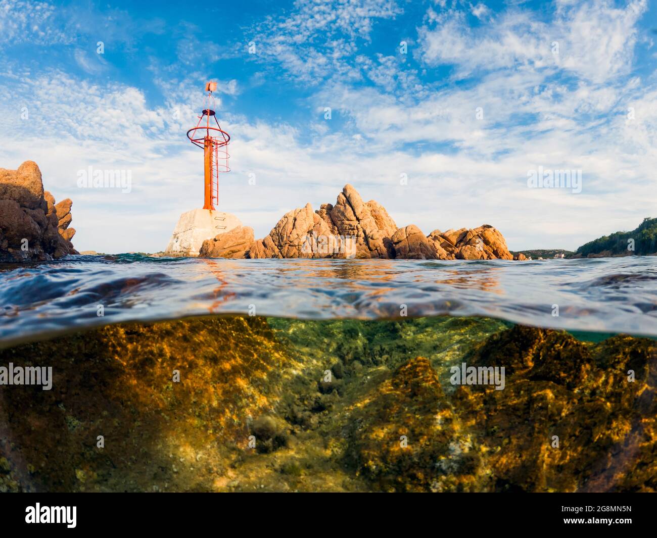 Split-shot, over-under shot. Stunning view of half underwater half sky ...