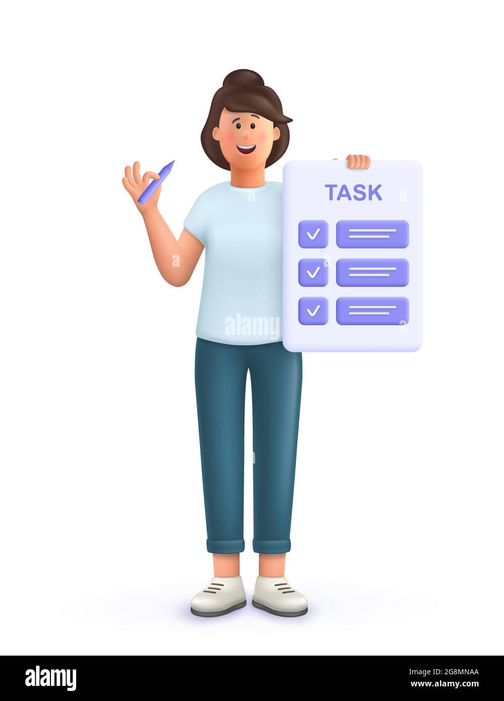 Young woman Jane with tasks on paper sheets, planning schedule to ...