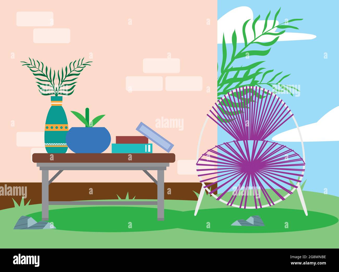 garden table and chair outdoor scene Stock Vector Image & Art - Alamy