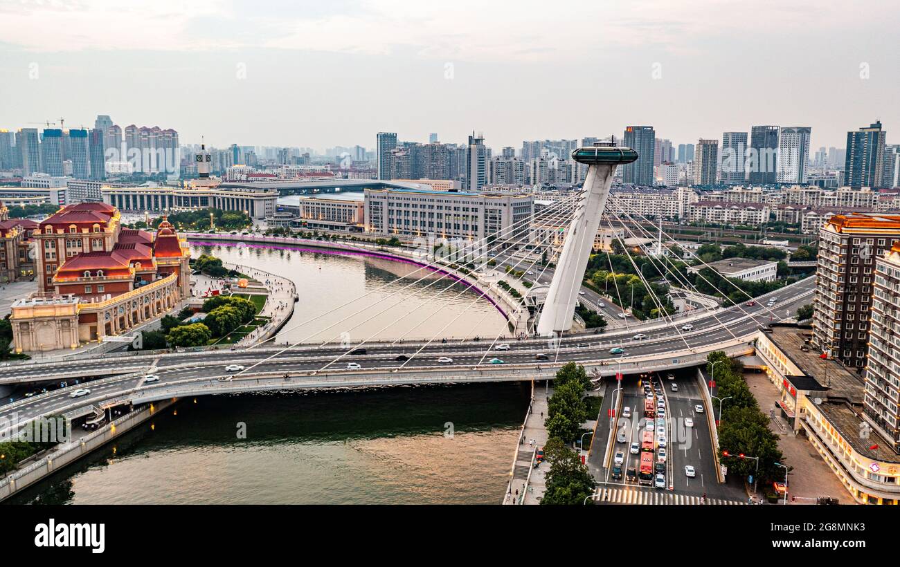 Aerial photography of the scenery along the Hai River, in North China's ...