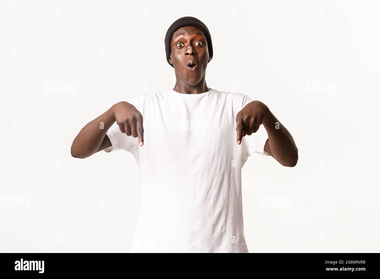 Portrait of impressed and excited african-american handsome guy ...