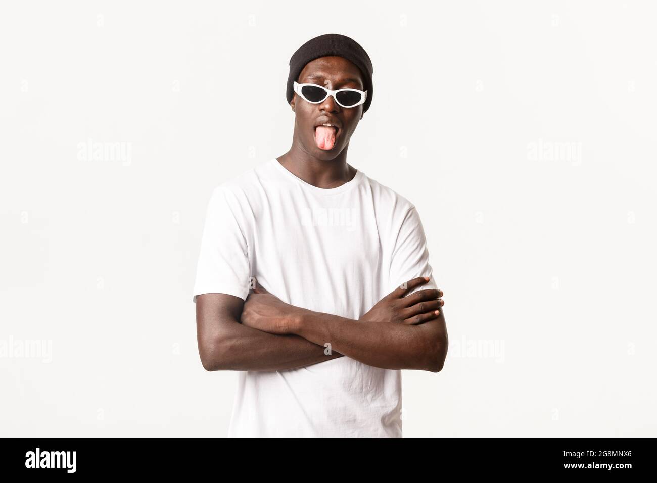 Portrait of funny and cool african-american guy in beanie and ...