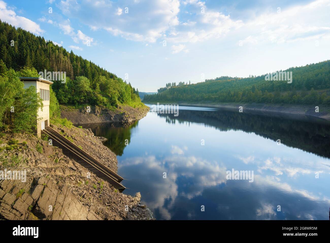 Panorama view of a dam in Germany in summer with blue sky an Stock ...