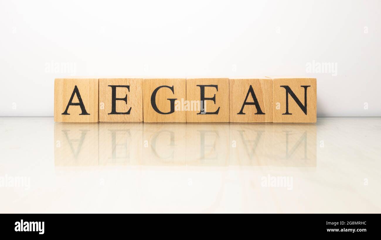 The phrase Aegean was created from wooden letter cubes. Words and ...