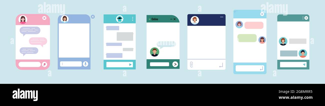 Chat bot dialoge windows flat design set isolated Stock Vector Image ...