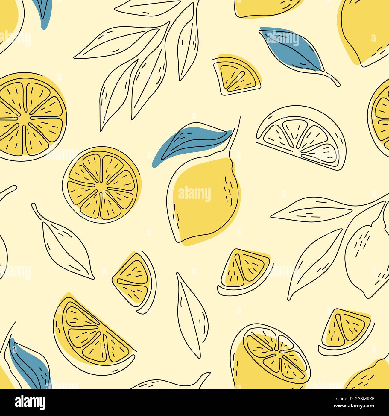 Seamless pattern of hand drawn lemons. Citrus fruit background. Perfect for textile wallpaper ...