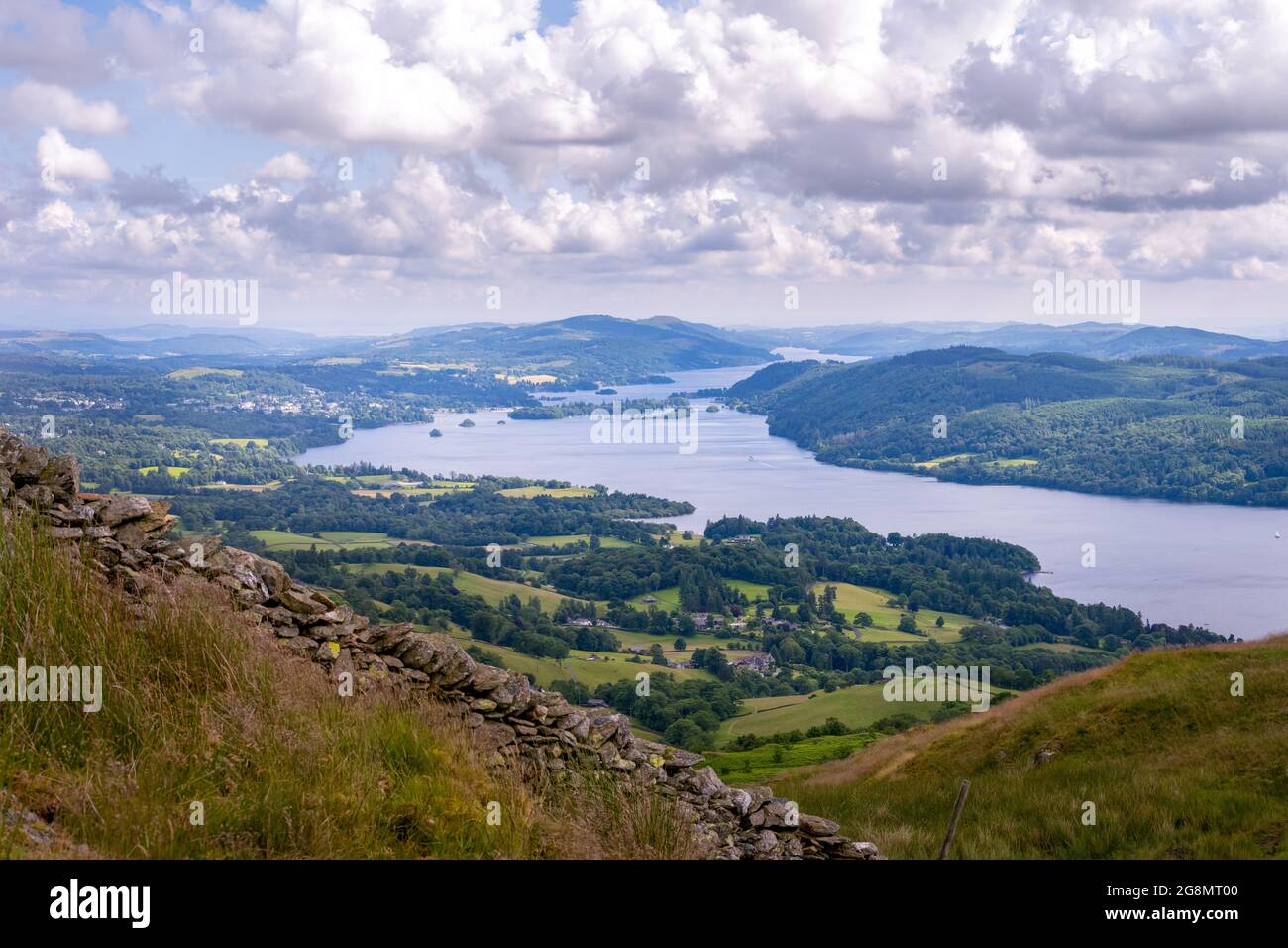 View of Windermere from Wansfell on a summer afternoon, Lake district ...