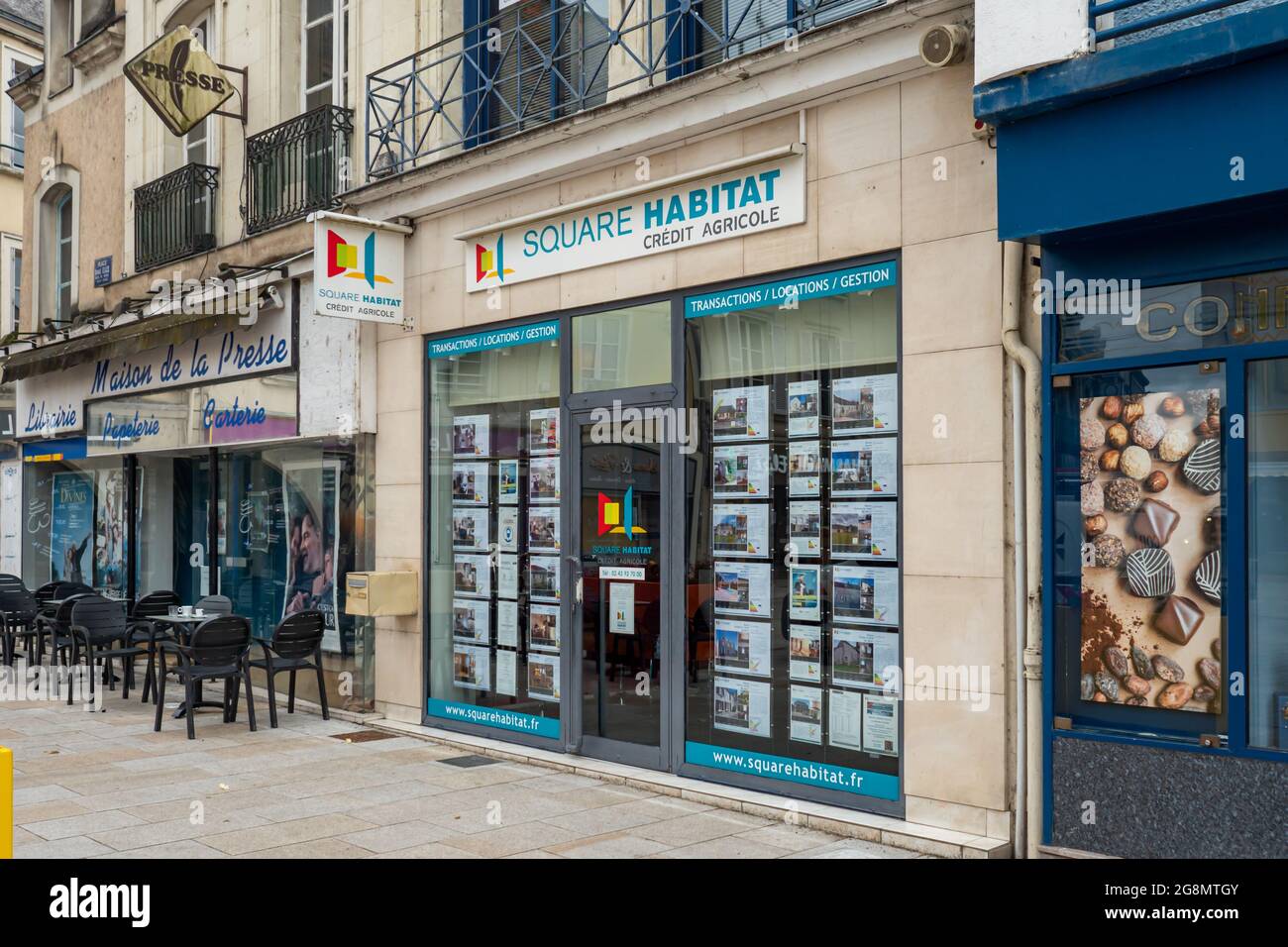 SABLE, FRANCE - Jul 12, 2021: The Square Habitat real estate storefront ...