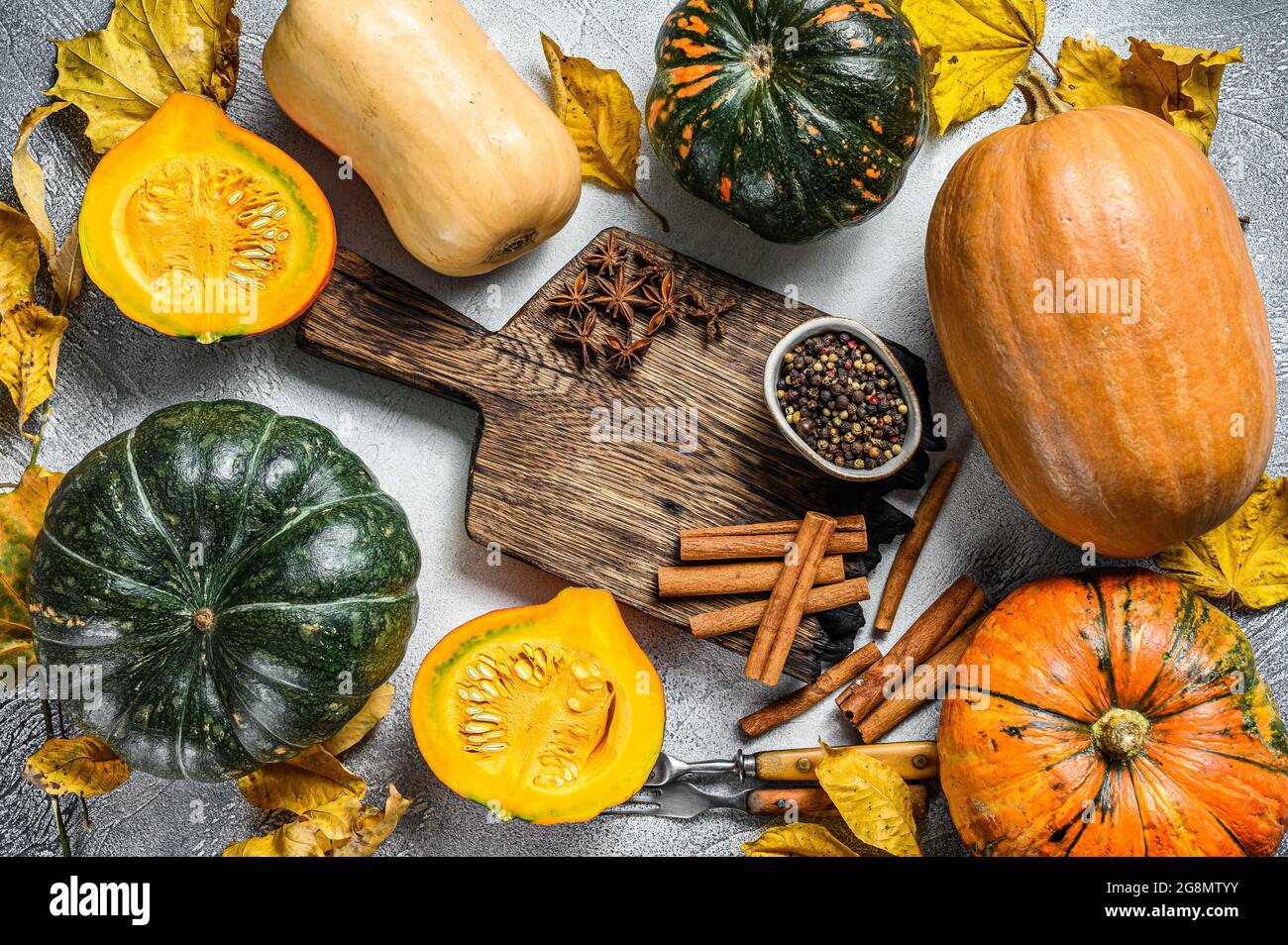 Food cooking background on Thanksgiving day or autumn pumpkin holiday ...