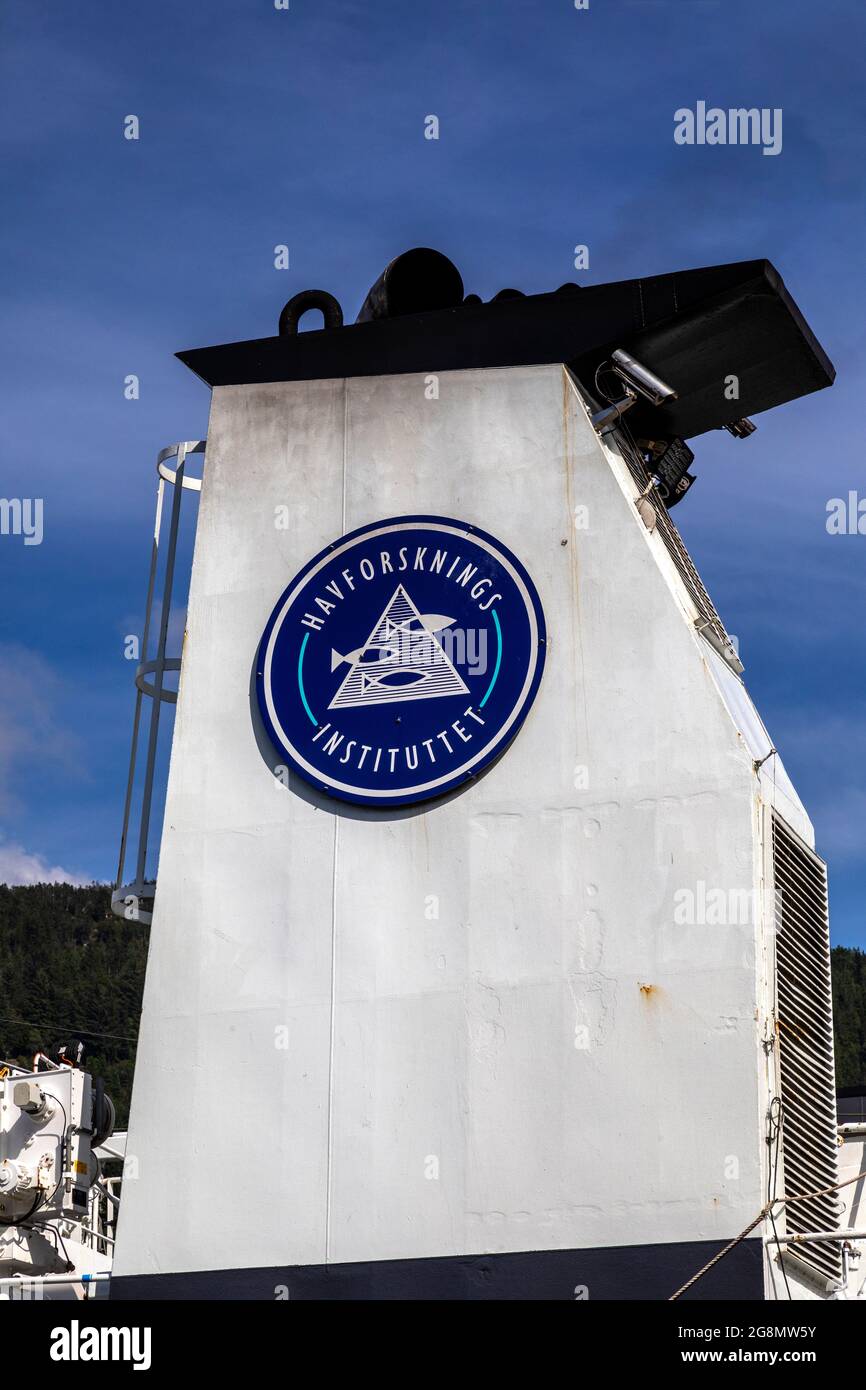 Funnel of ocean research and survey vessel Kristine Bonnevie in the ...