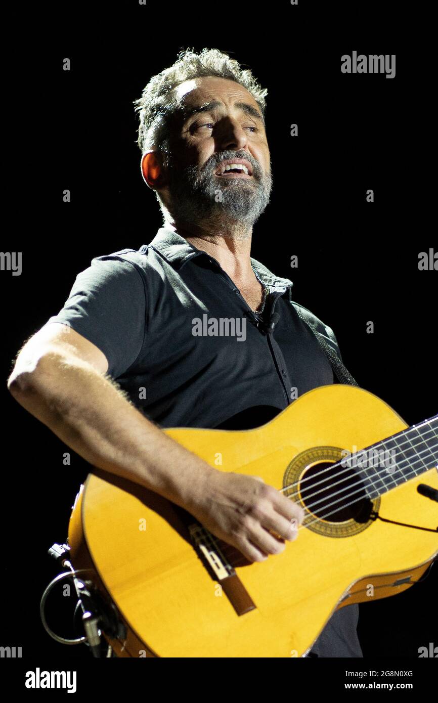Madrid, Spain. 21st July, 2021. Singer Jorge Drexler plays a guitar ...