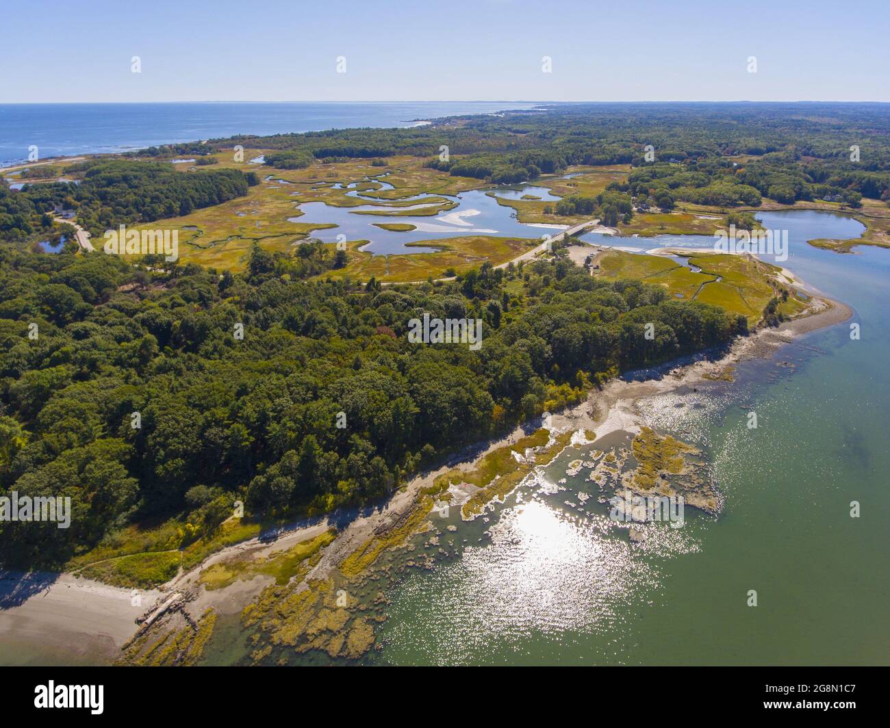 Aerial view of Odiorne Point State Park in summer in town of Rye, New ...