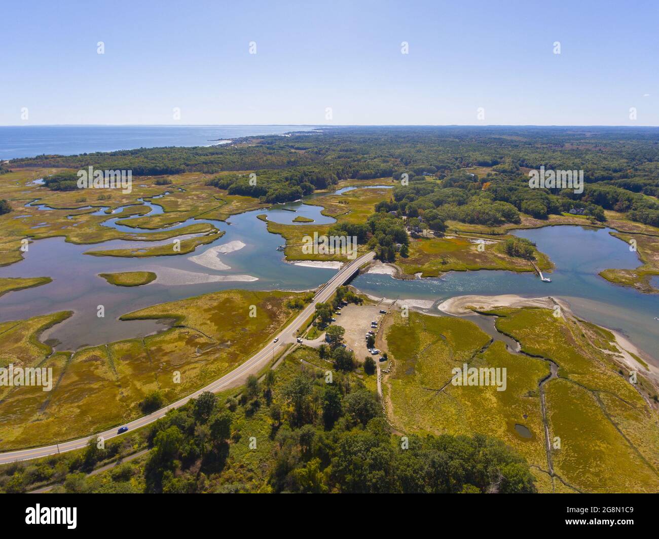 Aerial view of Odiorne Point State Park in summer in town of Rye, New ...