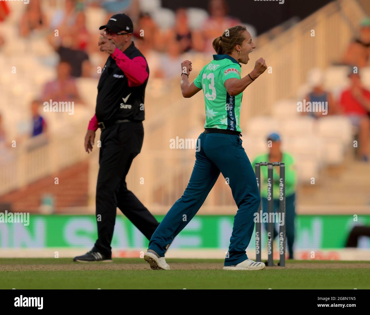 21 July, 2021. London, UK. Tash Farrant of The Oval Invincibles ...