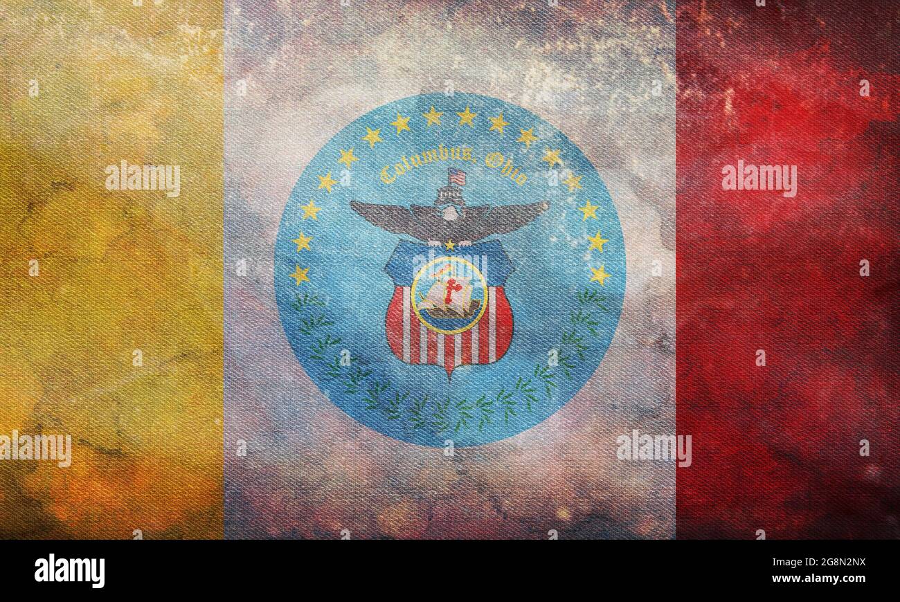 Top view of retro flag of Columbus with grunge texture. Flag background ...