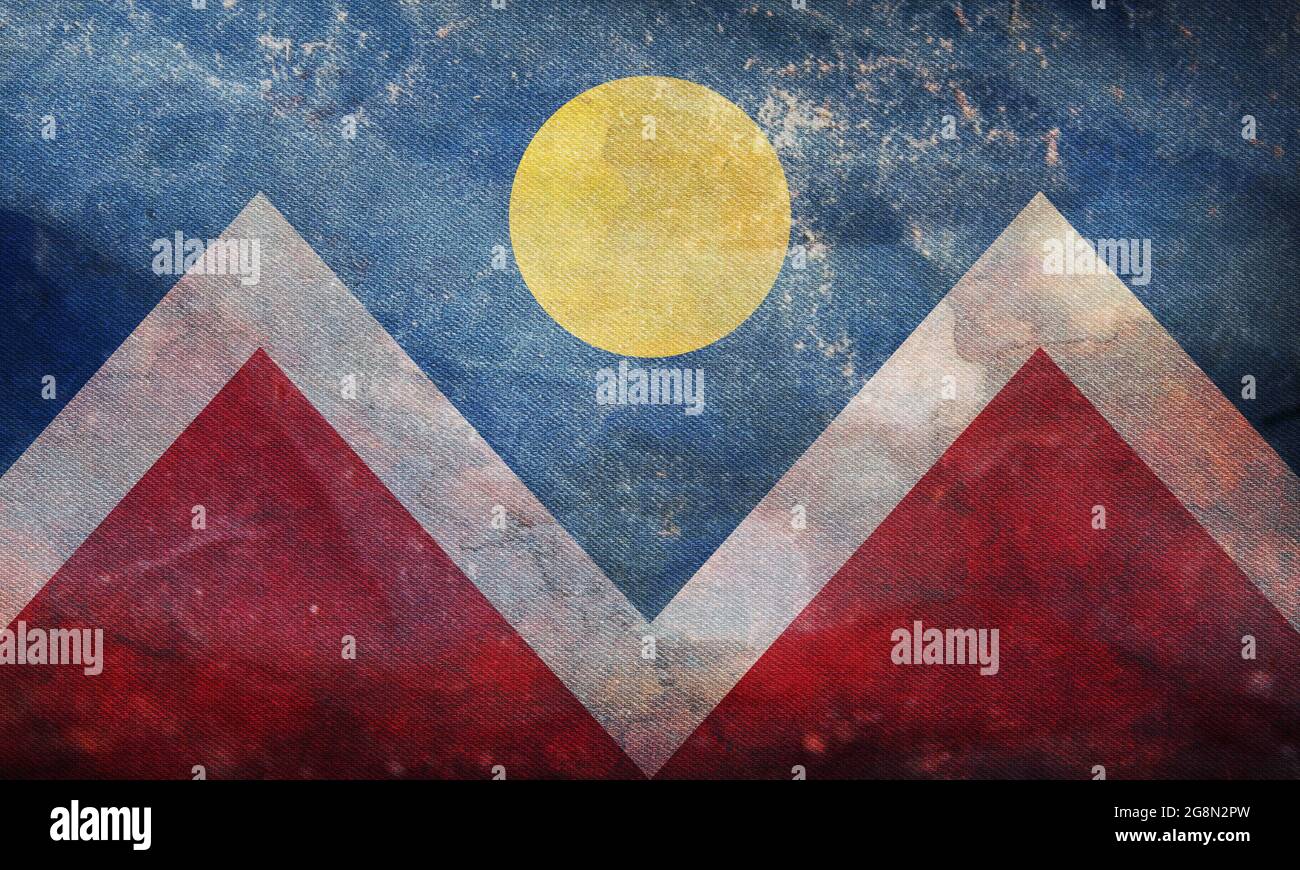 Top view of retro flag of Denver, Colorado with grunge texture. Flag ...