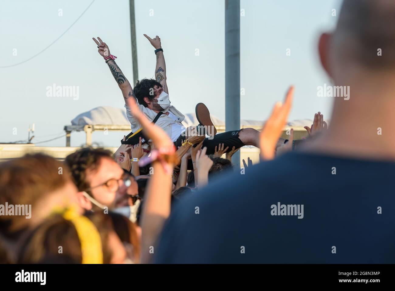 BARCELONA - JUL 9: The crowd, wearing face mask to protect against ...