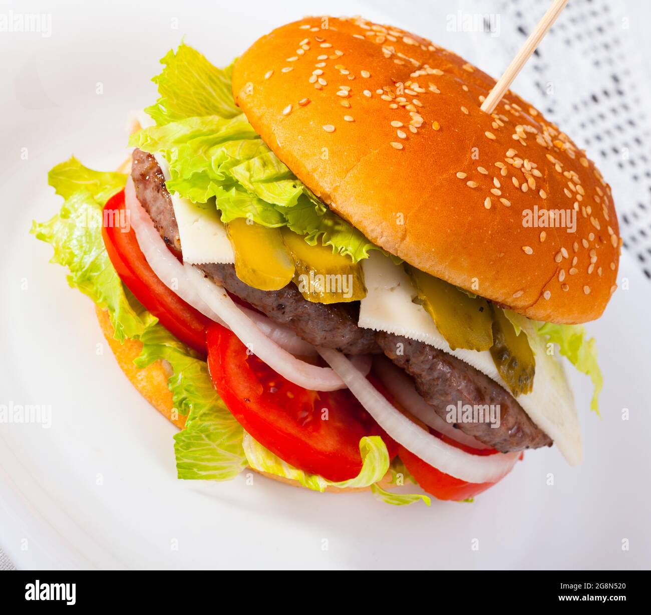 Fresh double burger Stock Photo - Alamy