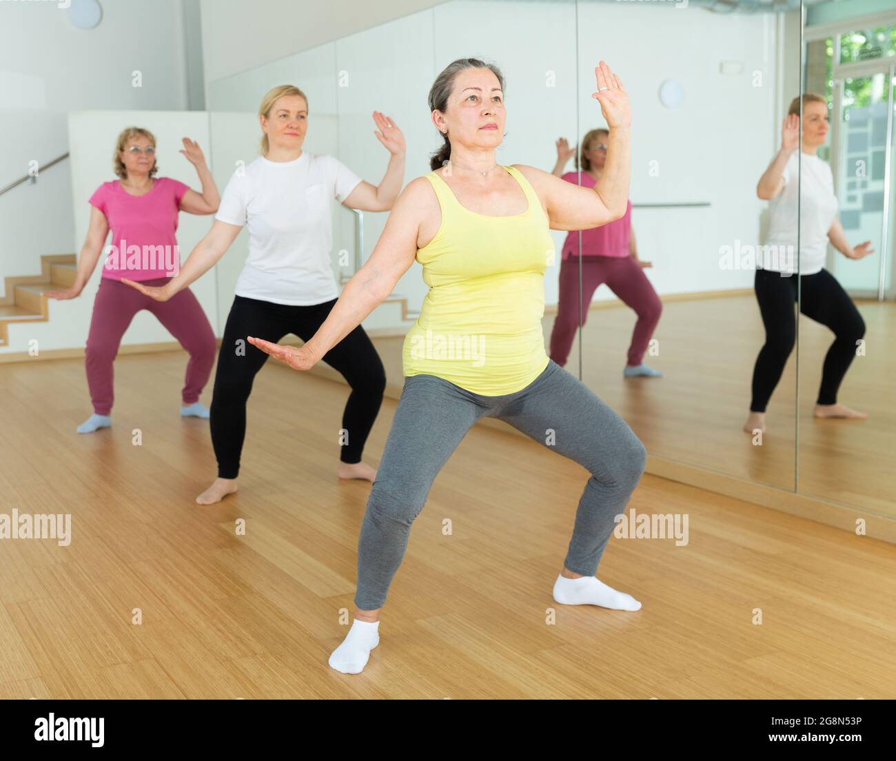 Mature women dancing aerobics at lesson in dance class Stock Photo - Alamy