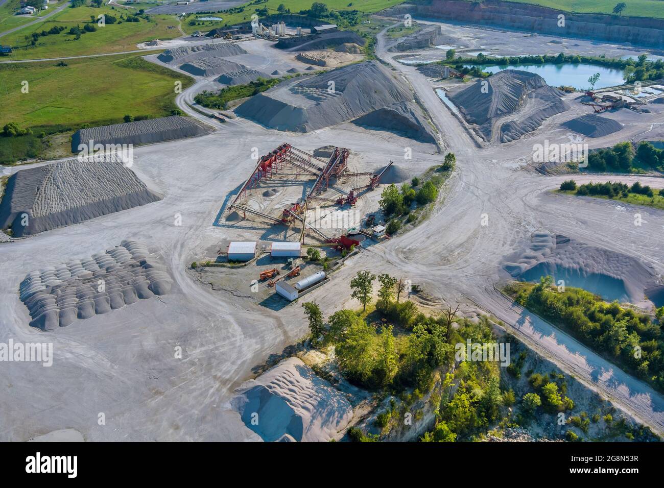 Panorama aerial view open pit mine mining, dumpers, quarrying ...