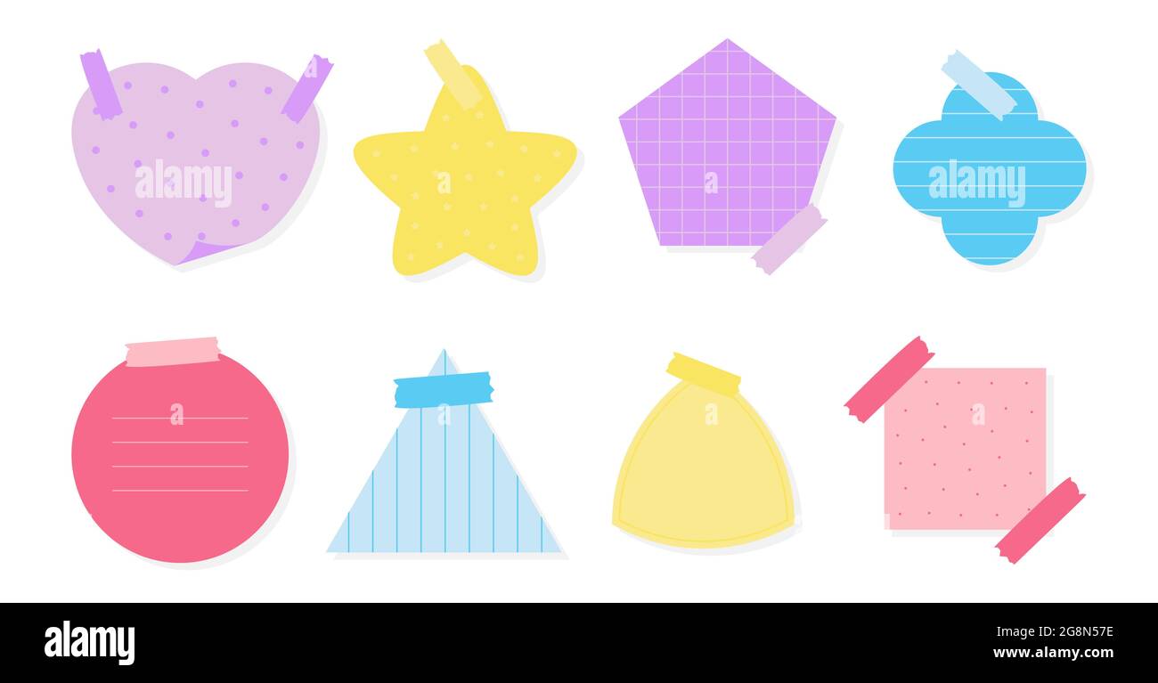 Flat colored paper sticker set. Various shapes notepad of reminder ...