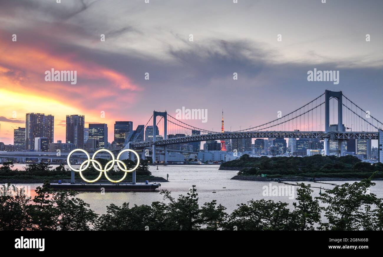 Tokyo. 21st July, 2021. Photo taken on July 21, 2021 shows the night ...